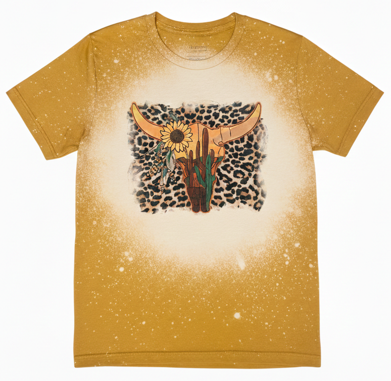 Leopard Print Steer Skull Graphic Tee | Bella + Canvas 3001 Mustard Ye ...